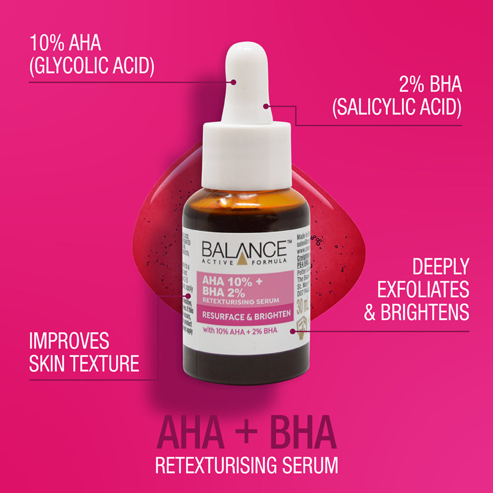 AHA 10% + BHA 2% Retexturizing Serum 30ml – Balance Active Formula
